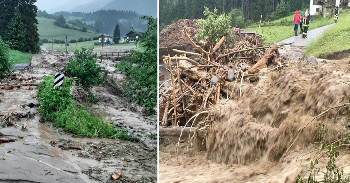 In val Ridanna straripa il torrente, fango, detriti e pezzi di legno ...