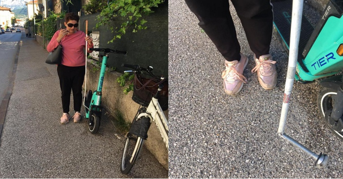Trento, un monopattino le cade addosso e spezza il bastone che usa per ...
