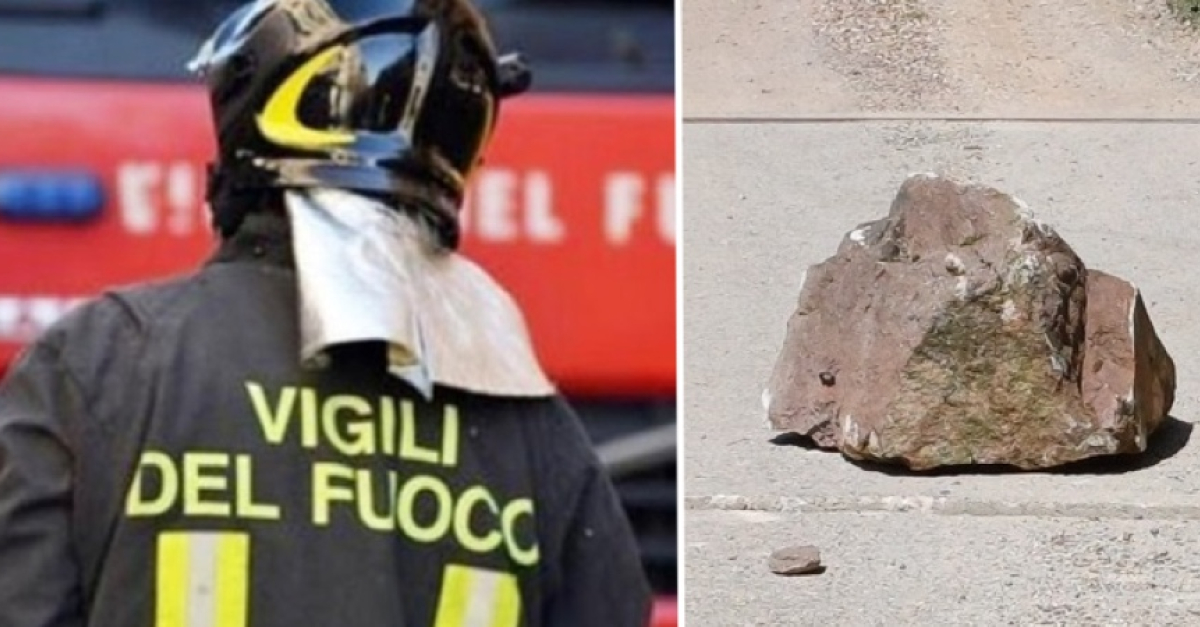 Prima il boato, poi un masso che cade e colpisce un'auto in transito ...