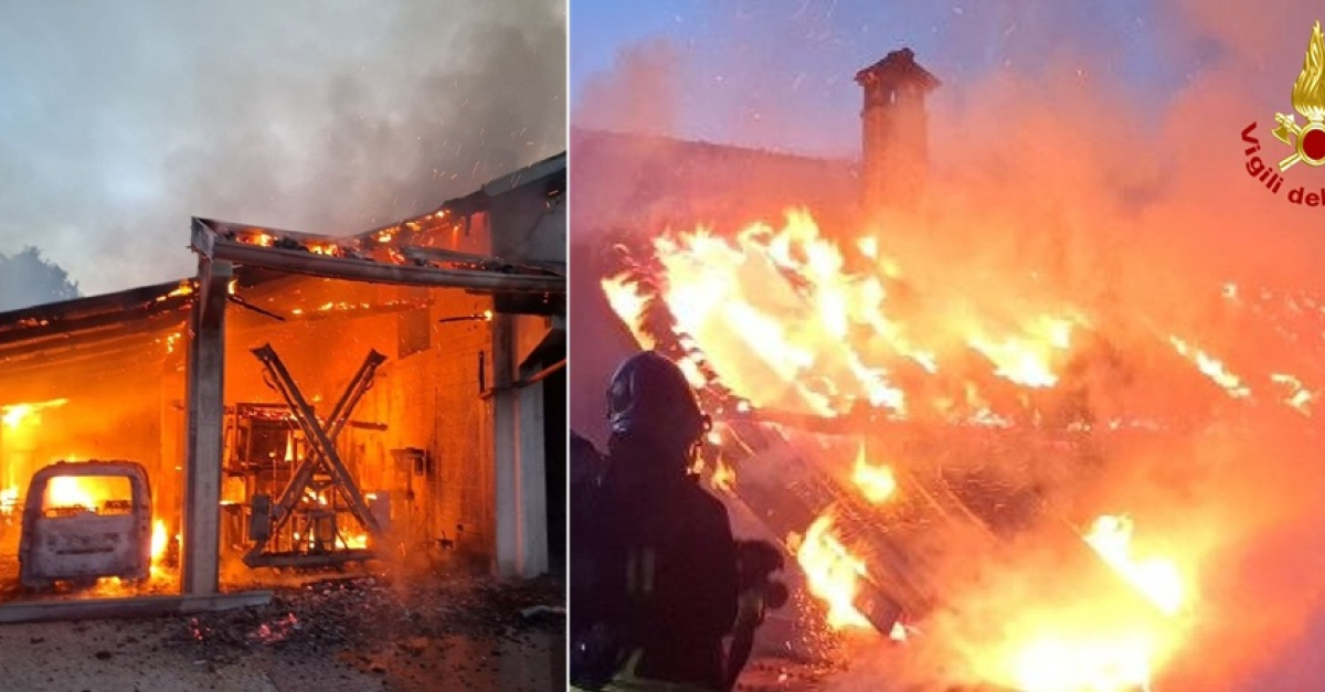 Tremendo incendio, le fiamme altissime avvolgono l'intera struttura ...