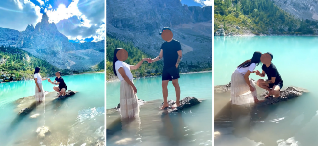 Due innamorati dentro il Lago di Sorapis in sfregio a ogni divieto, il ...